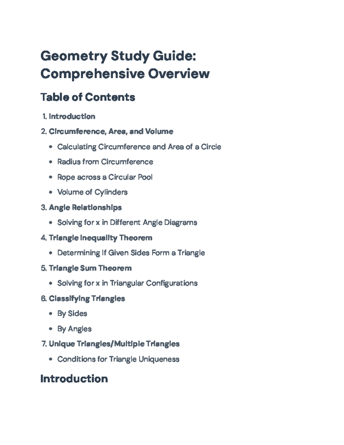 Geometry Study Guide: Key Concepts on Circles, Angles, and Triangles ...