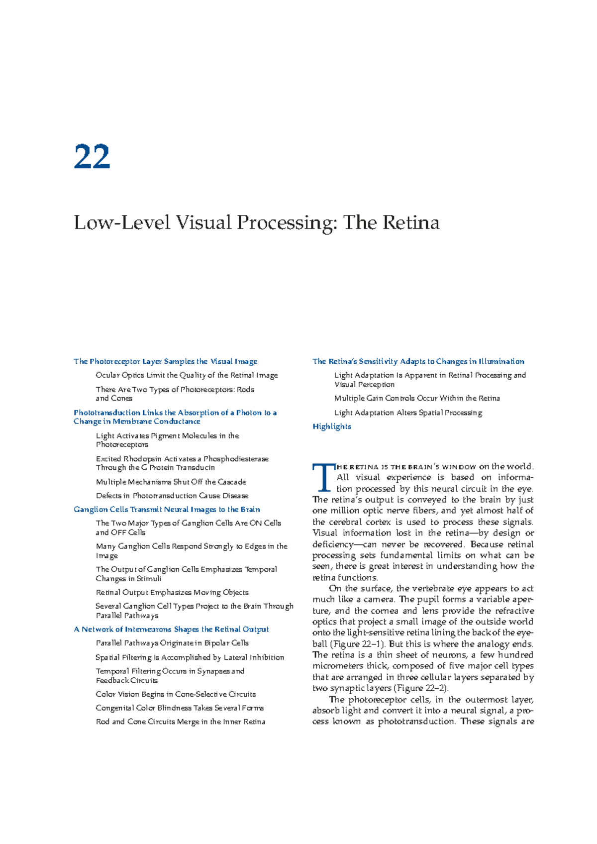 Low-Level Visual Processing in the Retina: Phototransduction ...
