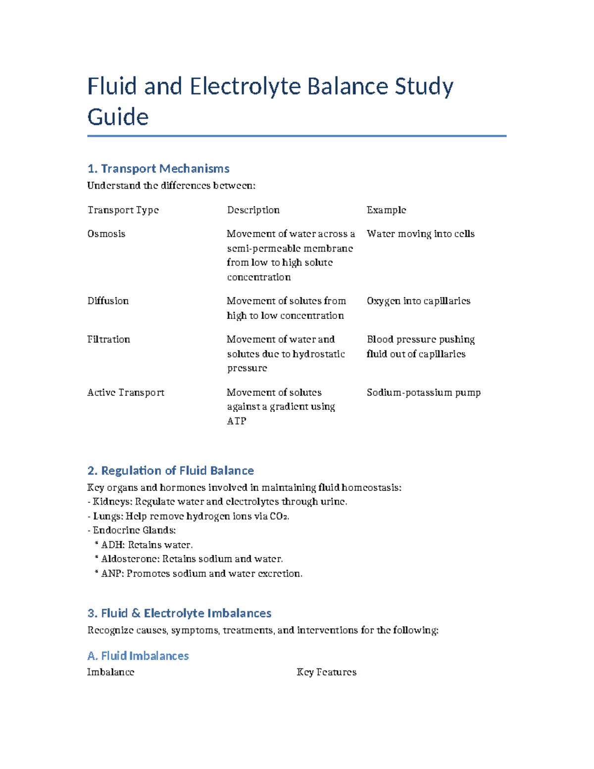 Fluid and Electrolyte Balance Study Guide: Key Concepts and Mechanisms ...