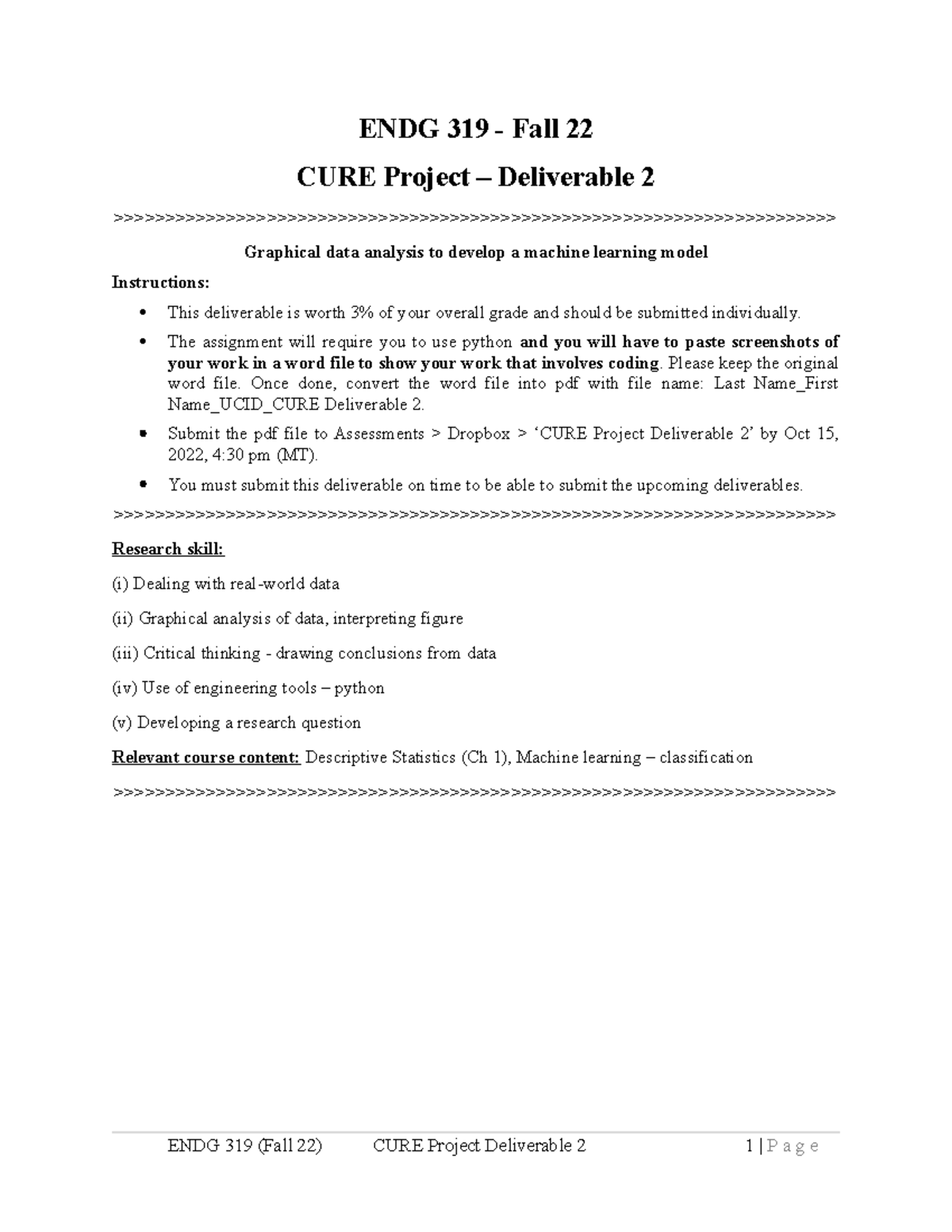 CURE Project Deliverable 2-Oct 01 - ENDG 319 - Fall 22 CURE Project ...