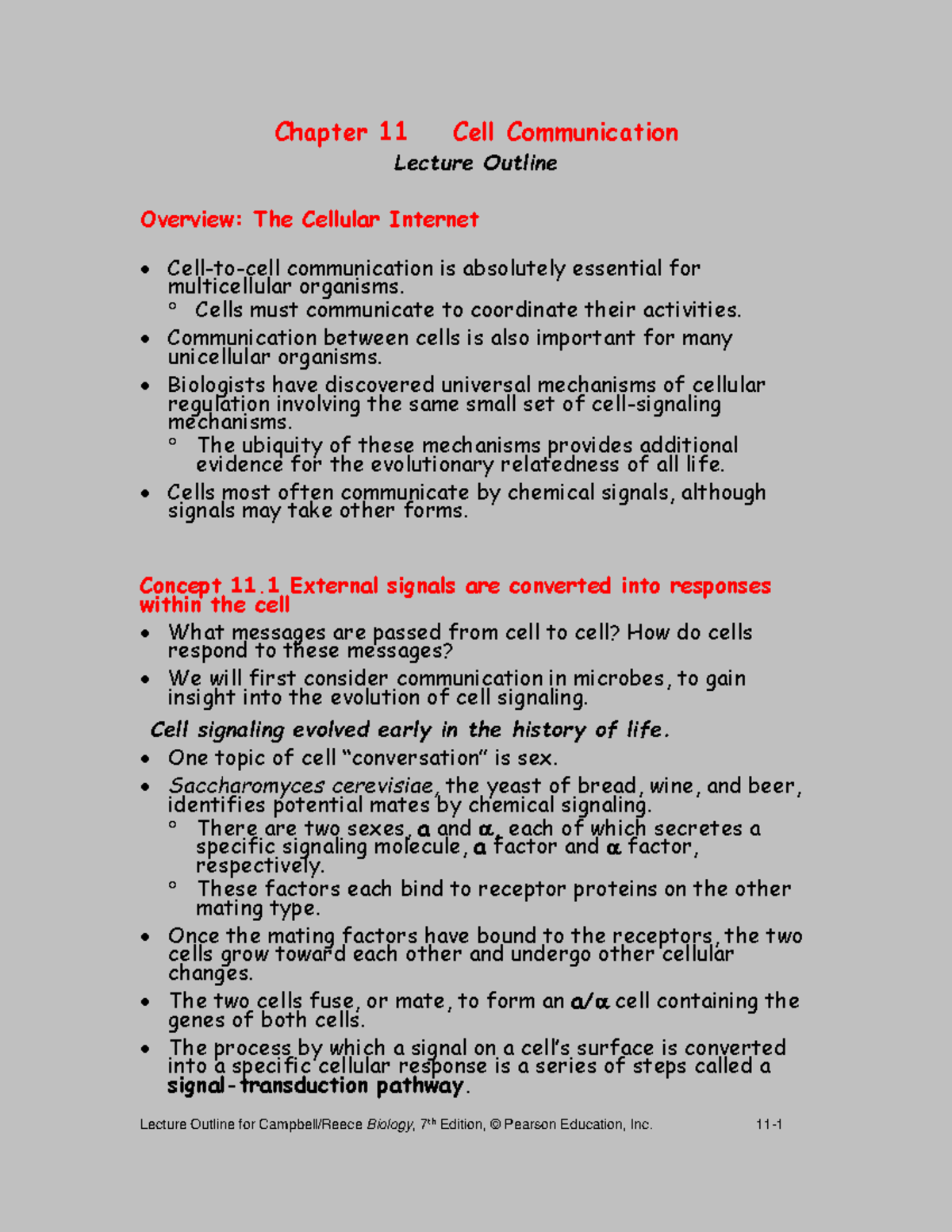 Chapter 11 - Chapter 11 Cell Communication Lecture Outline Overview ...
