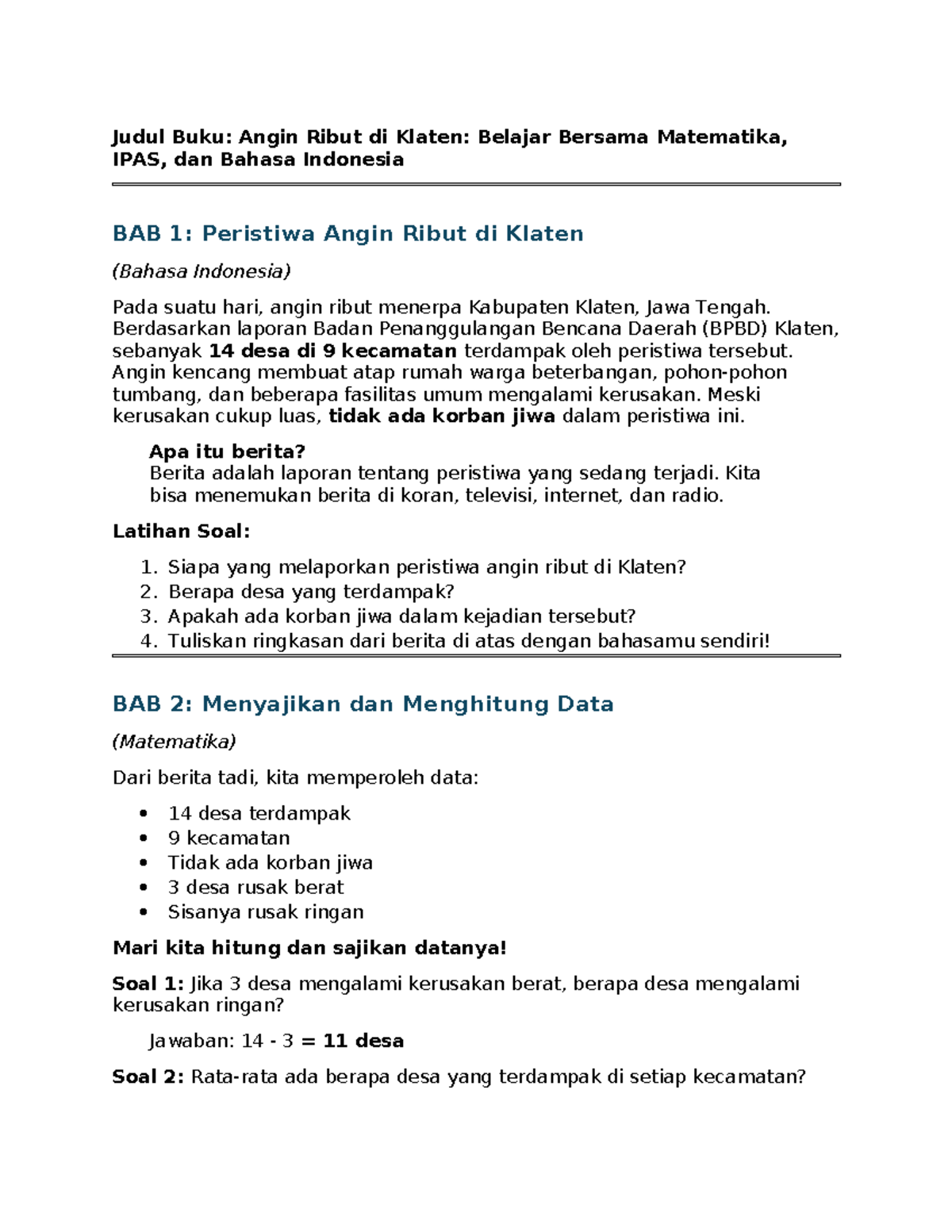 Buku Tema Angin Ribut: Belajar Matematika, IPAS, & Bahasa Indonesia ...