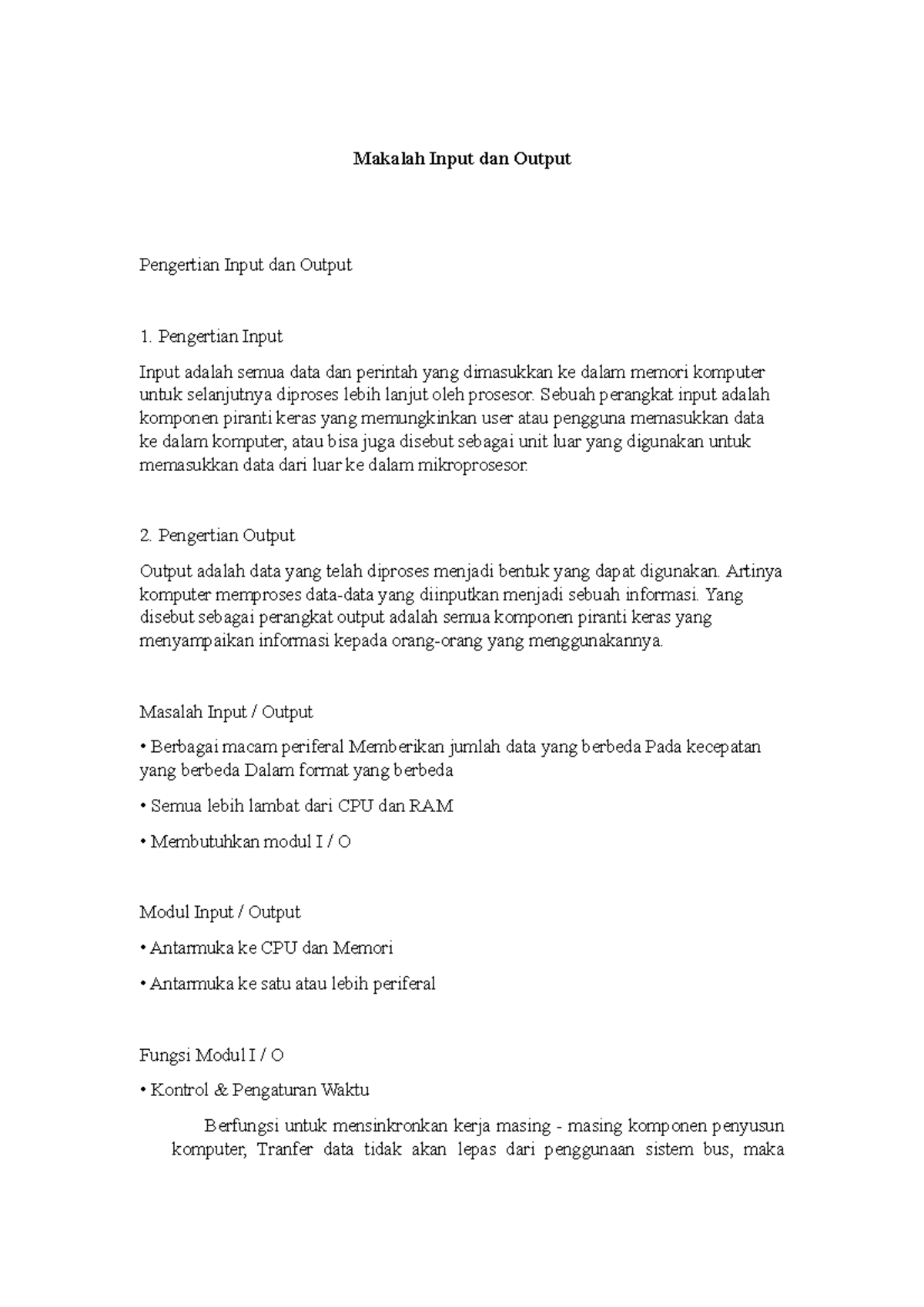 Makalah Input dan Output dalam Komputer: Pengertian & Teknik I/O - Studocu