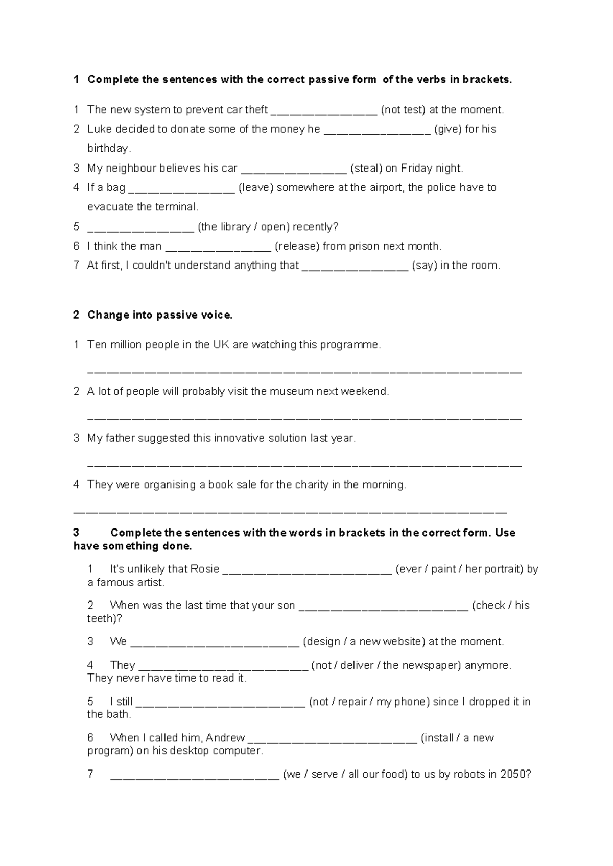 Passive Voice & Have Something Done - Zadania Otwarte - Studocu