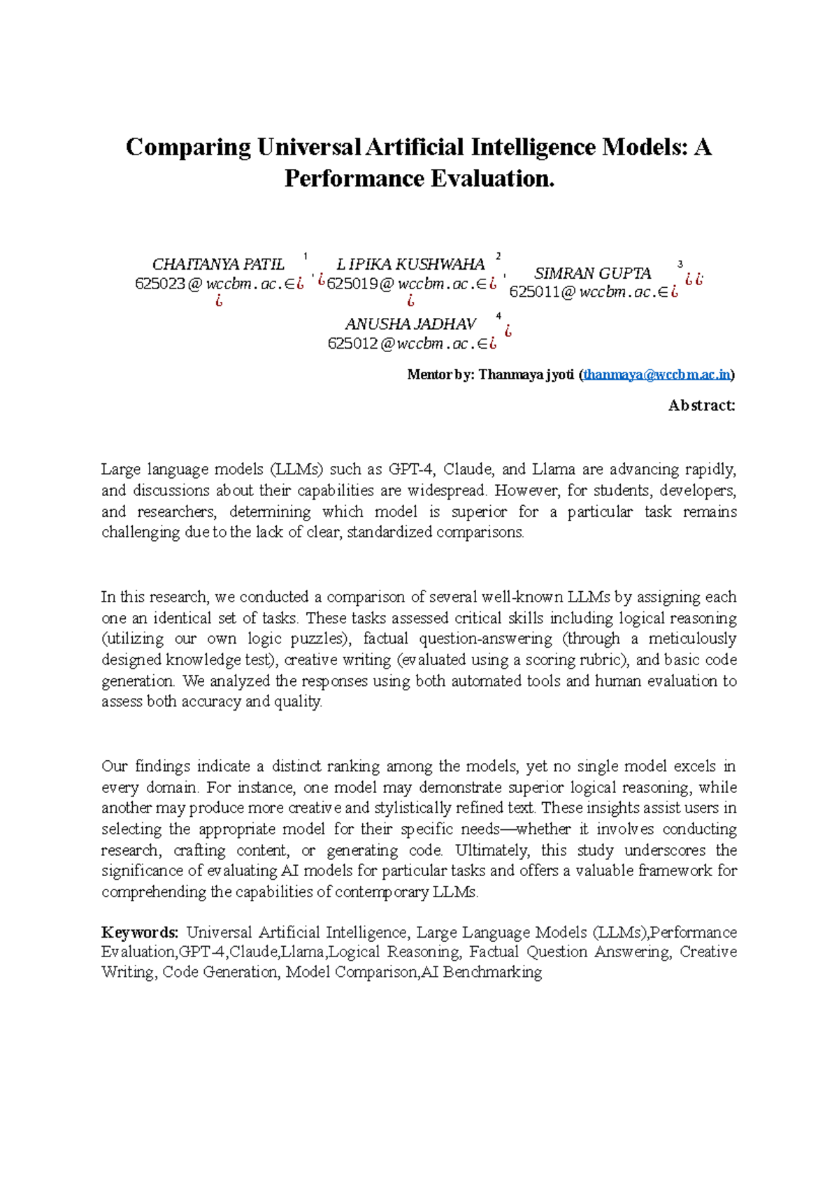 Comparative Performance Evaluation of Universal AI Models: LLMs ...