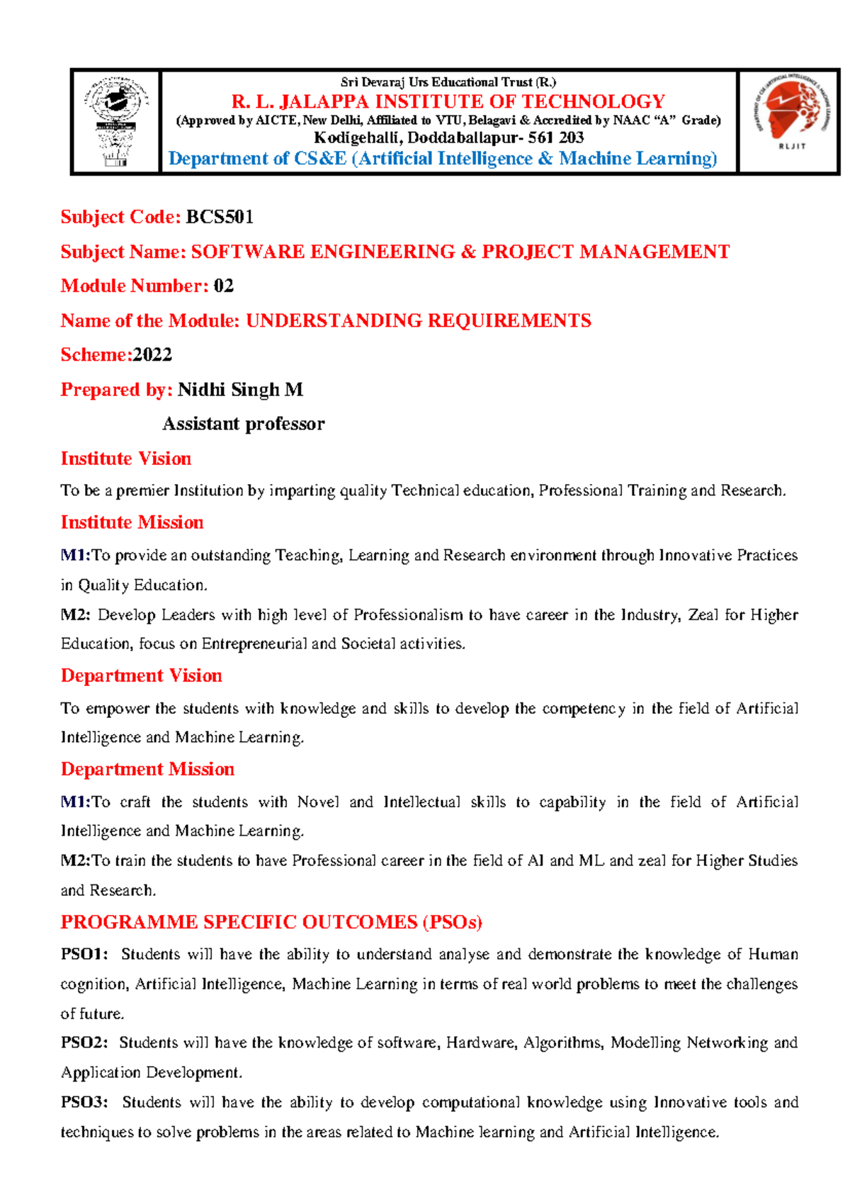 "BCS 501 Software Engineering & Project Management: Module 2 Notes ...