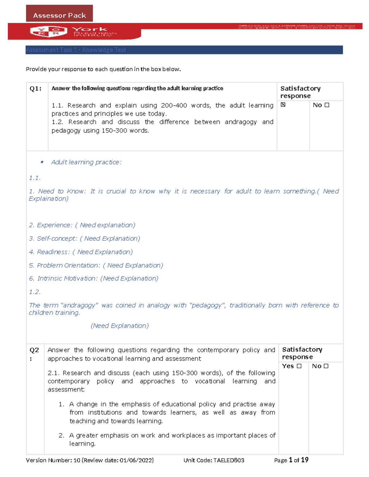 Assessment 1 Guidelines Template - Assessment Task 1 - Knowledge Test ...