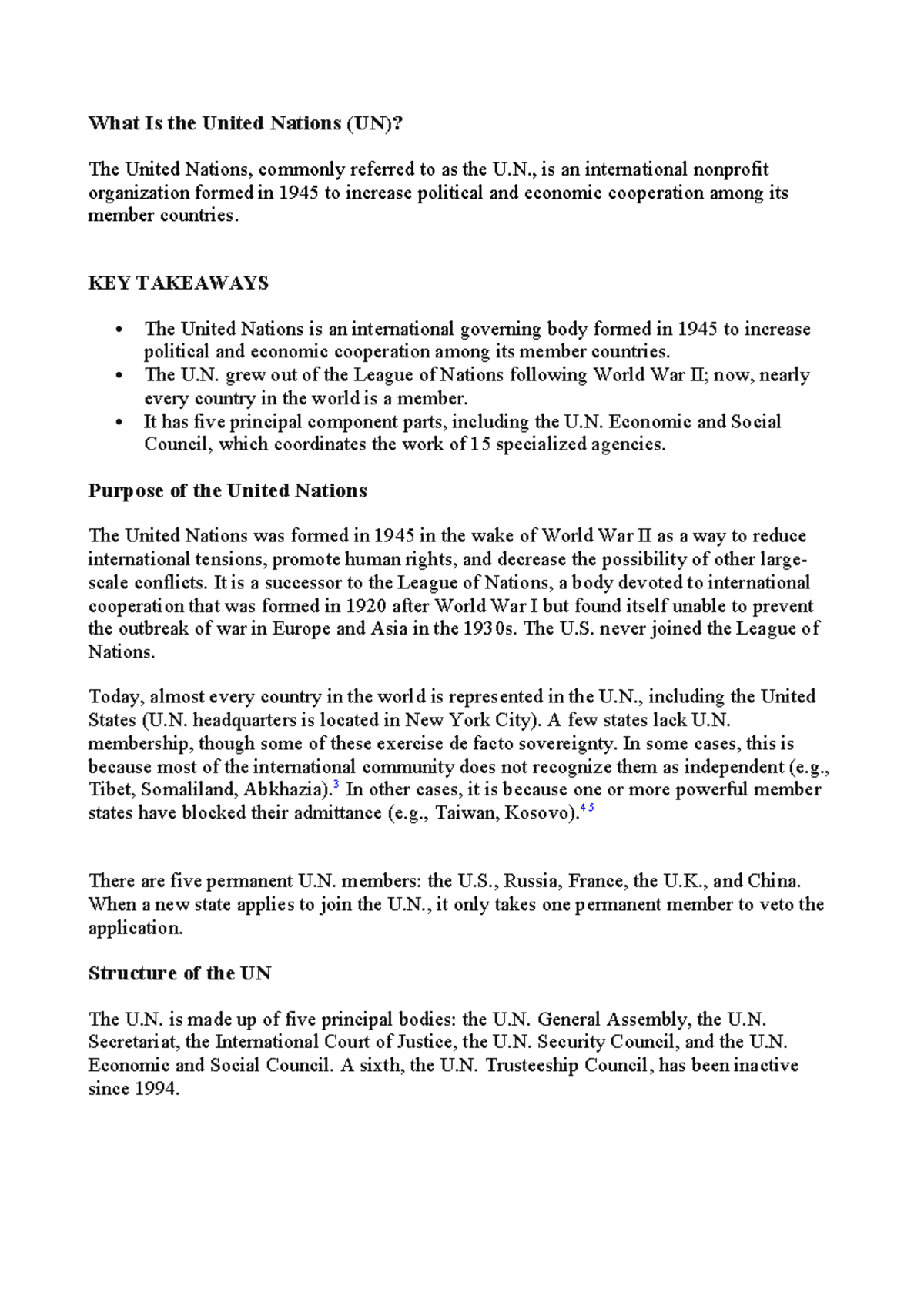 Understanding the United Nations (UN): Structure and Purpose - Studocu