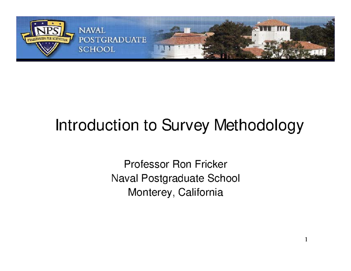 Lecture 1 - Introduction to Survey Methodology - Introduction to Survey ...