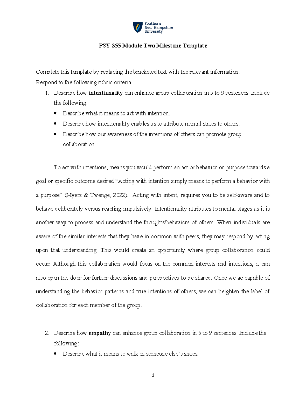 PSY 355 Module Two Milestone - Respond to the following rubric criteria ...