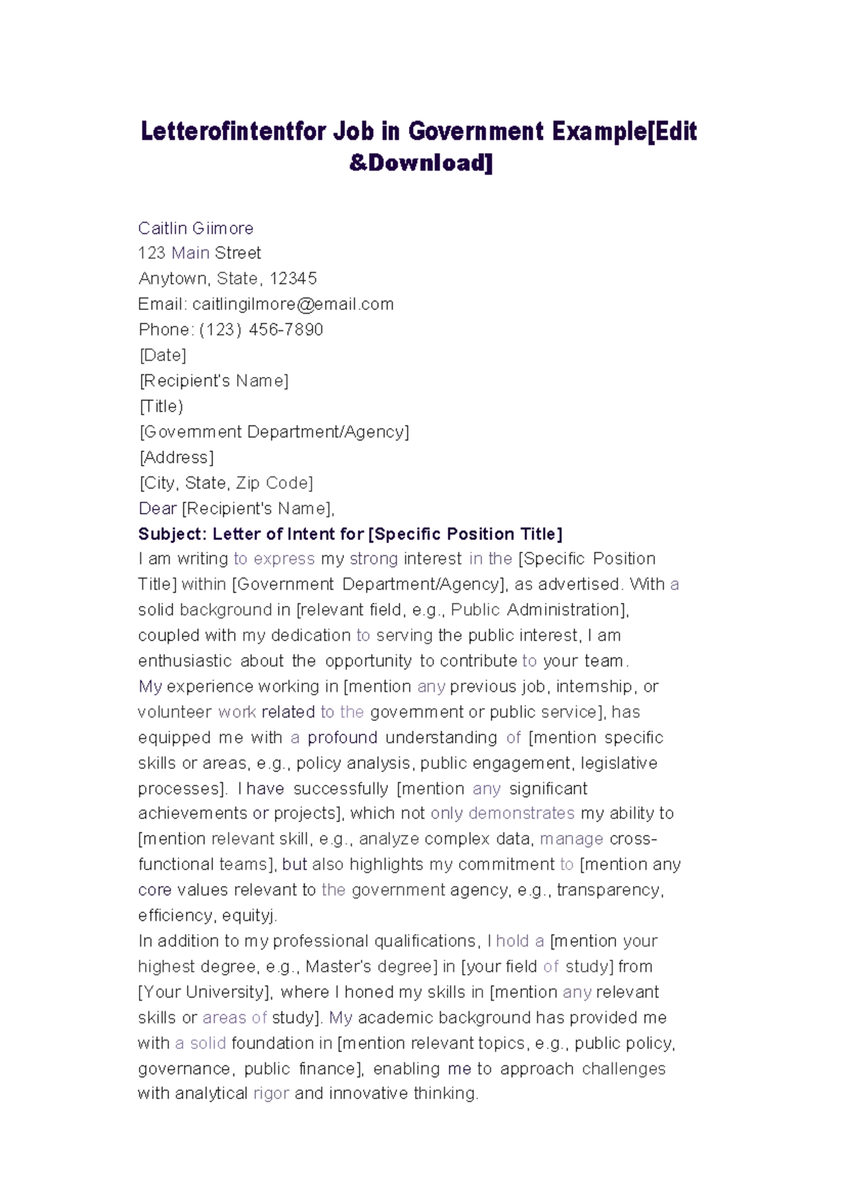 Application Letter Sample for Government Job - Example by Caitlin ...