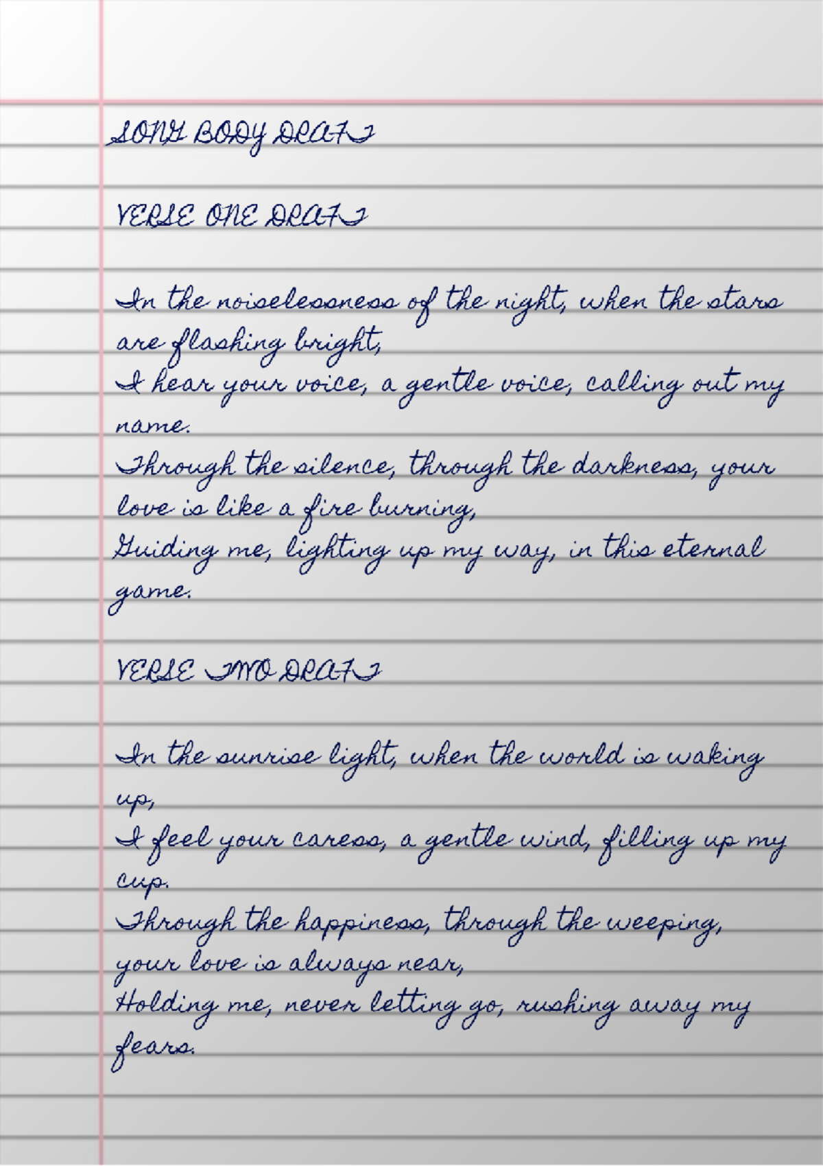 SONG BODY Draft - best - song BODY DRAFT VERSE one DRAFT In the ...