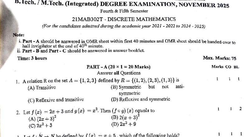DM 21MAB302T Discrete Mathematics Nov 2025 Semester Question Paper ...