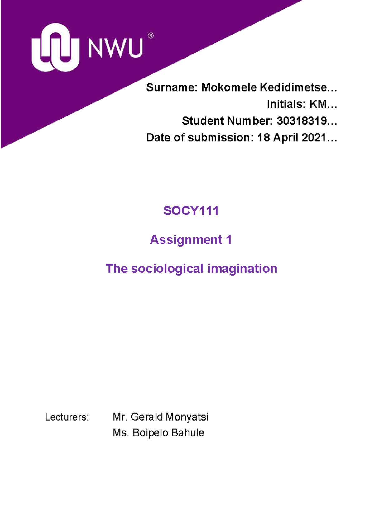 SOCY111 Assignment 1 - The Sociological Imagination Explained - Studocu