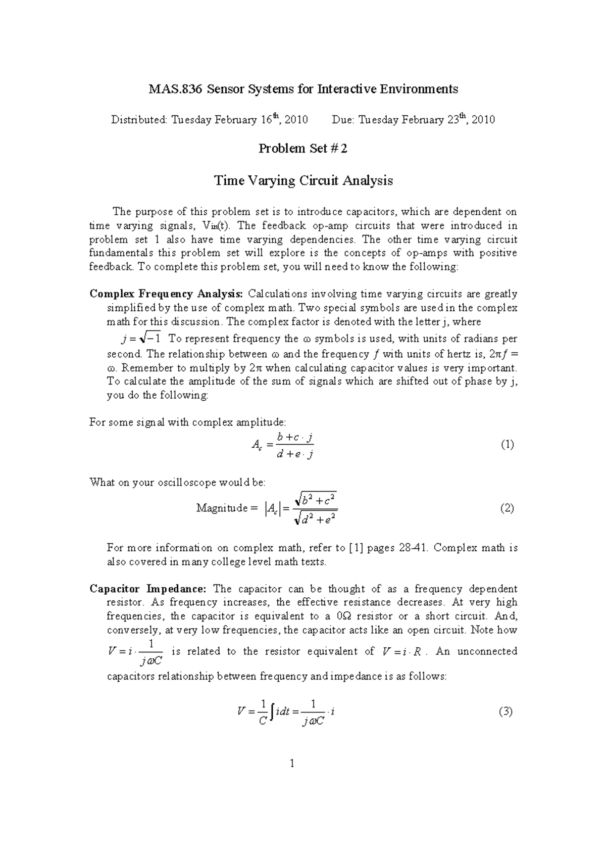 MAS.836 Problem Set 2: Time Varying Circuit Analysis - Studocu