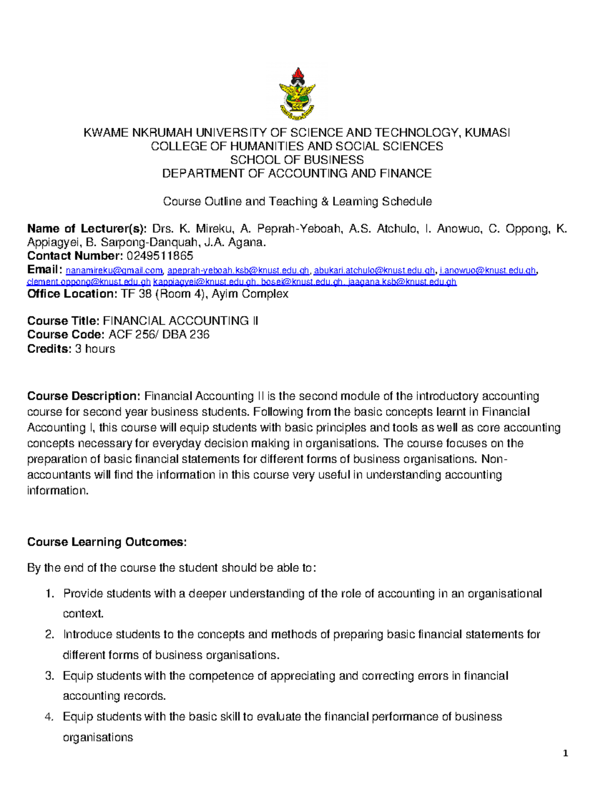 ACF 256 - Financial Accounting II Course Outline and Schedule 2024 ...