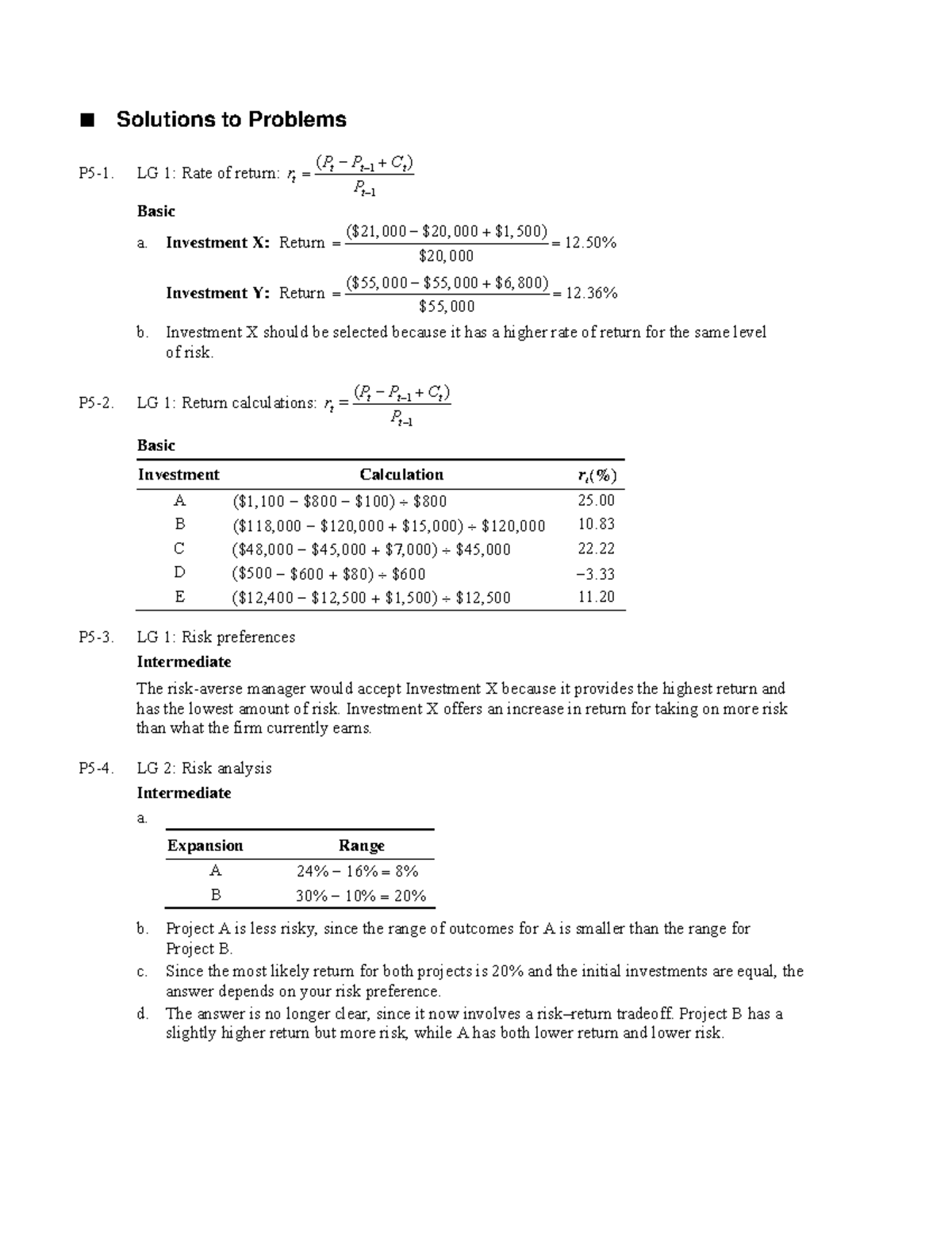 Gitman IM Ch05 Risk and Return Solutions 12e - Studocu