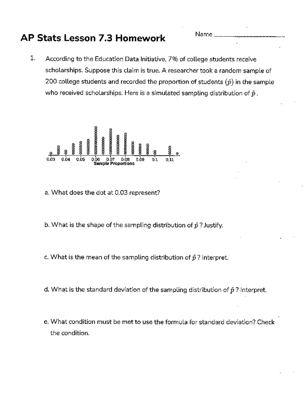 AP Stats Lesson 7 Homework & Key Analysis - Studocu