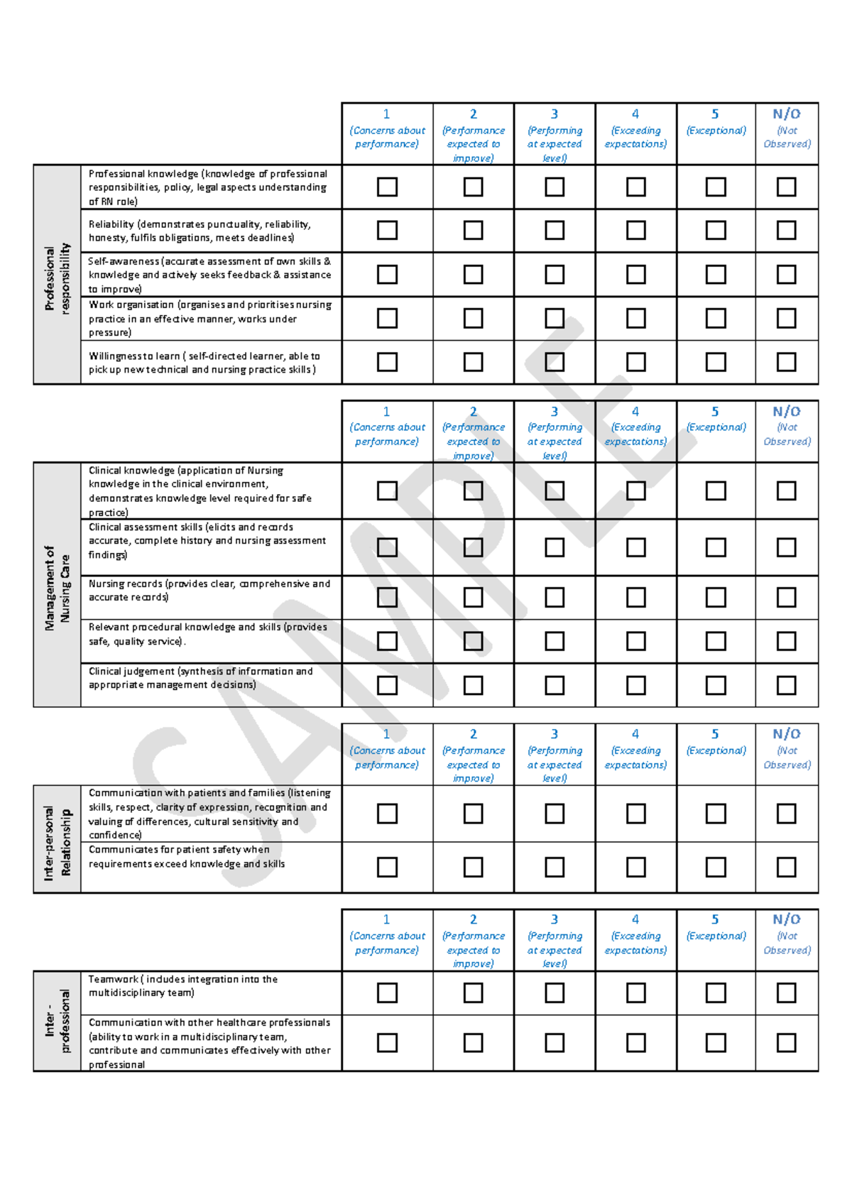 ACE Nursing Referee Form Sample: Performance Evaluation Criteria - Studocu