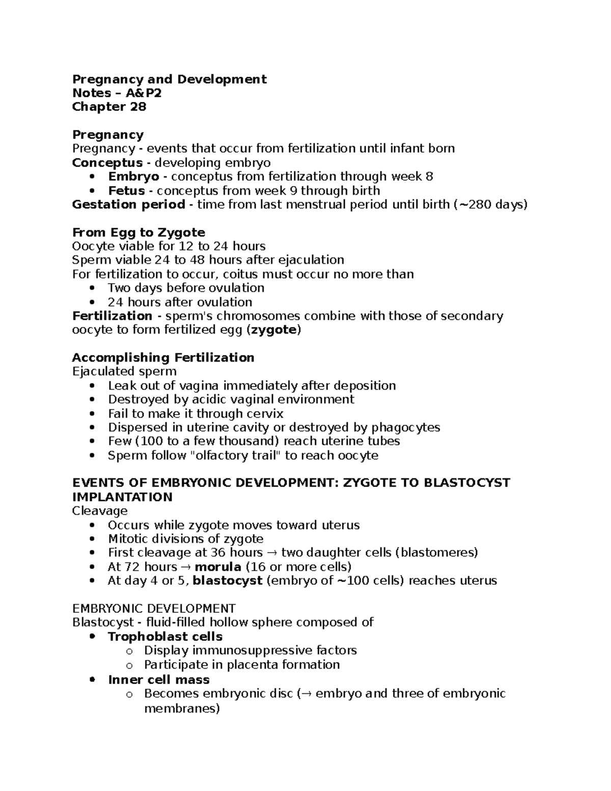 Pregnancy and Development Notes - , spina bifida, anencephaly, and ...