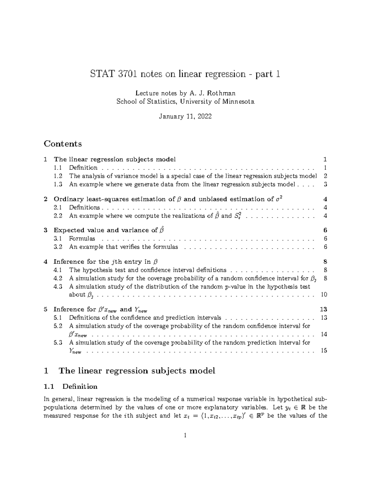 Linear Regression Analysis - STAT 3701 Lecture Notes Part 1 - STAT 3701 ...