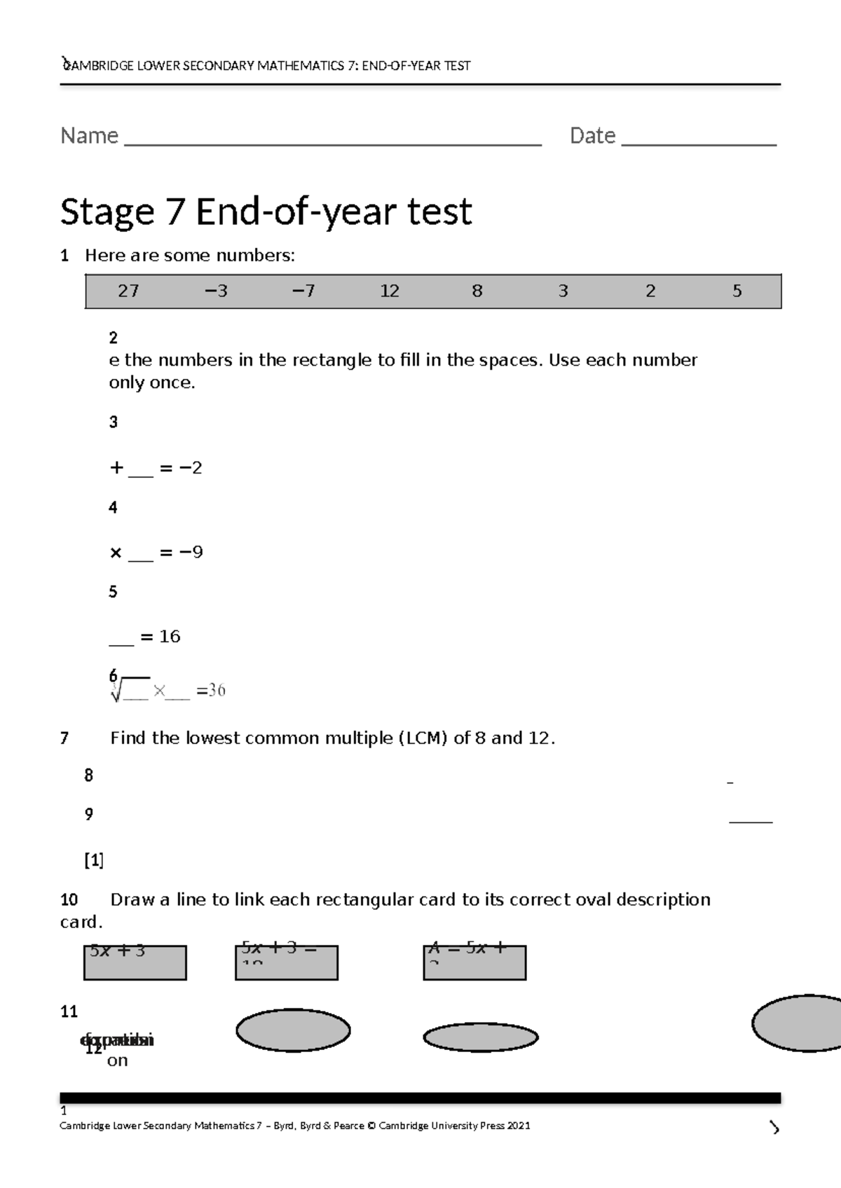 CAMBRIDGE LOWER SECONDARY MATHEMATICS 7: END OF YEAR TEST - Studocu