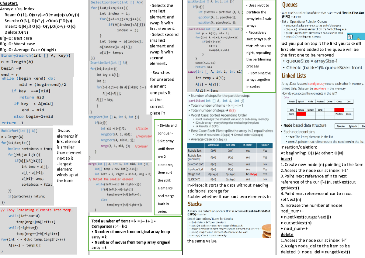 CS2040DE Midterm Cheatsheet: Key Concepts on Arrays and Sorting - Studocu