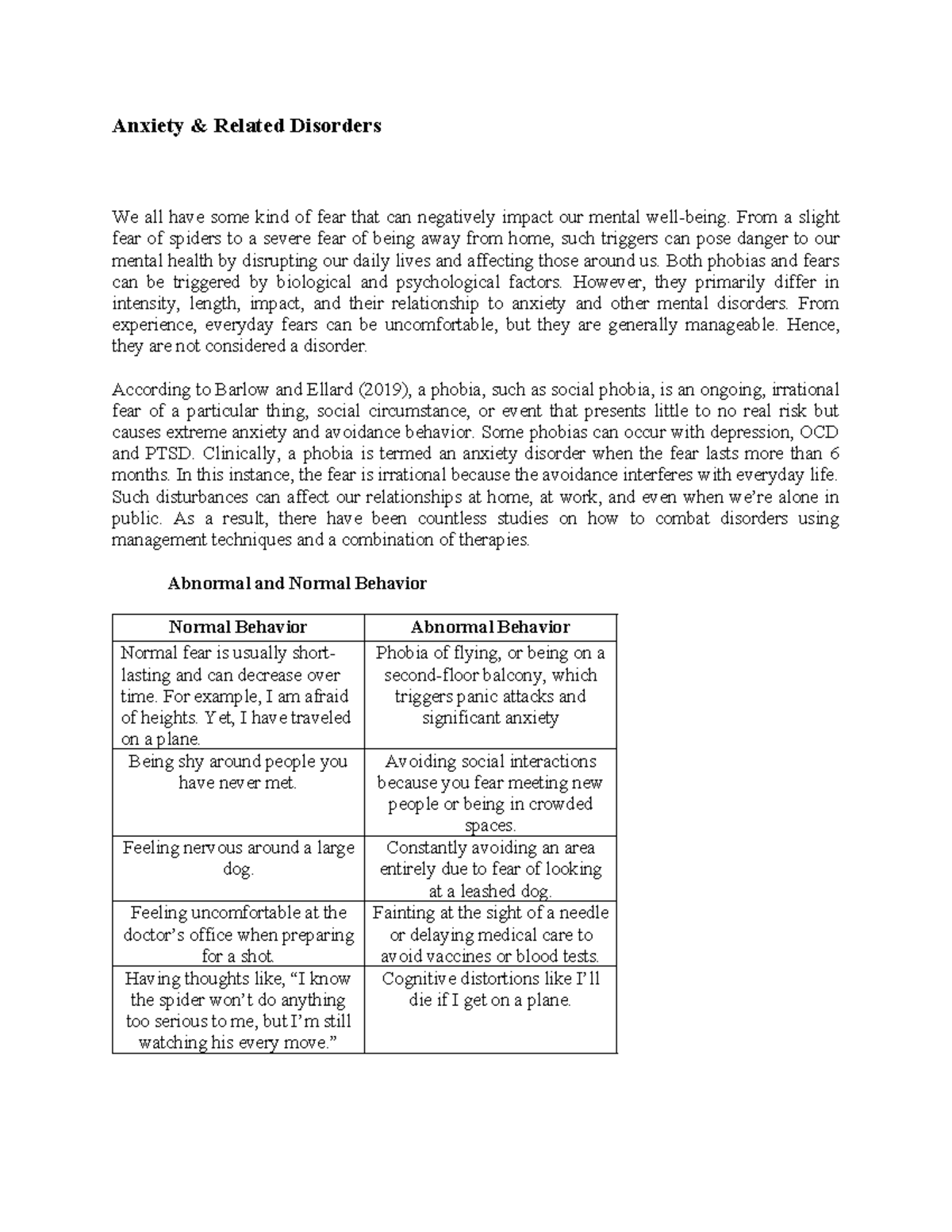 Anxiety & Related Disorders - Discussion Unit 3 Insights - Studocu