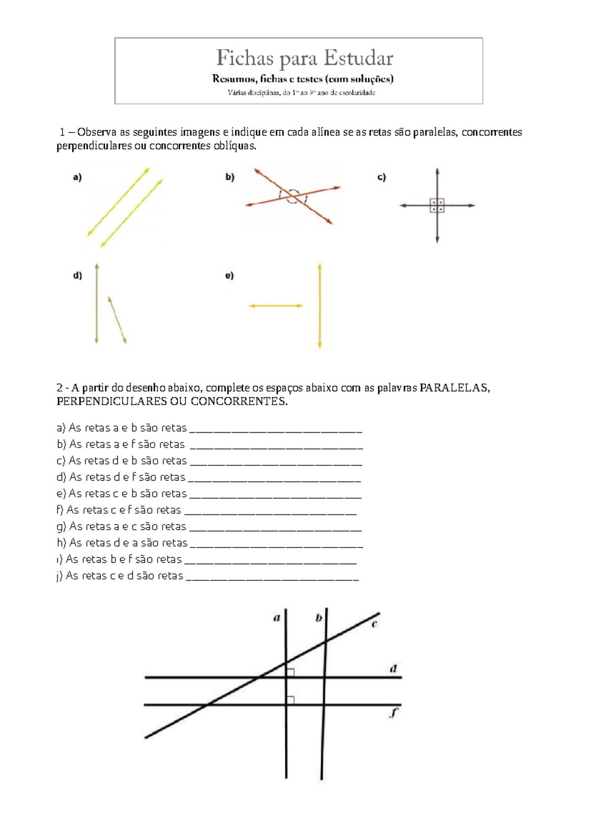 Ficha Matemática 5º Ano: Retas, Semirretas e Segmentos de Reta - Studocu