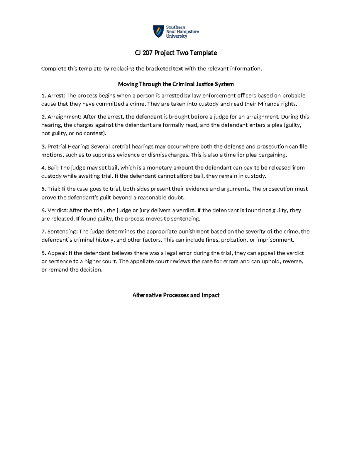 CJ 207 Final Project Two: Navigating the Criminal Justice Process - Studocu