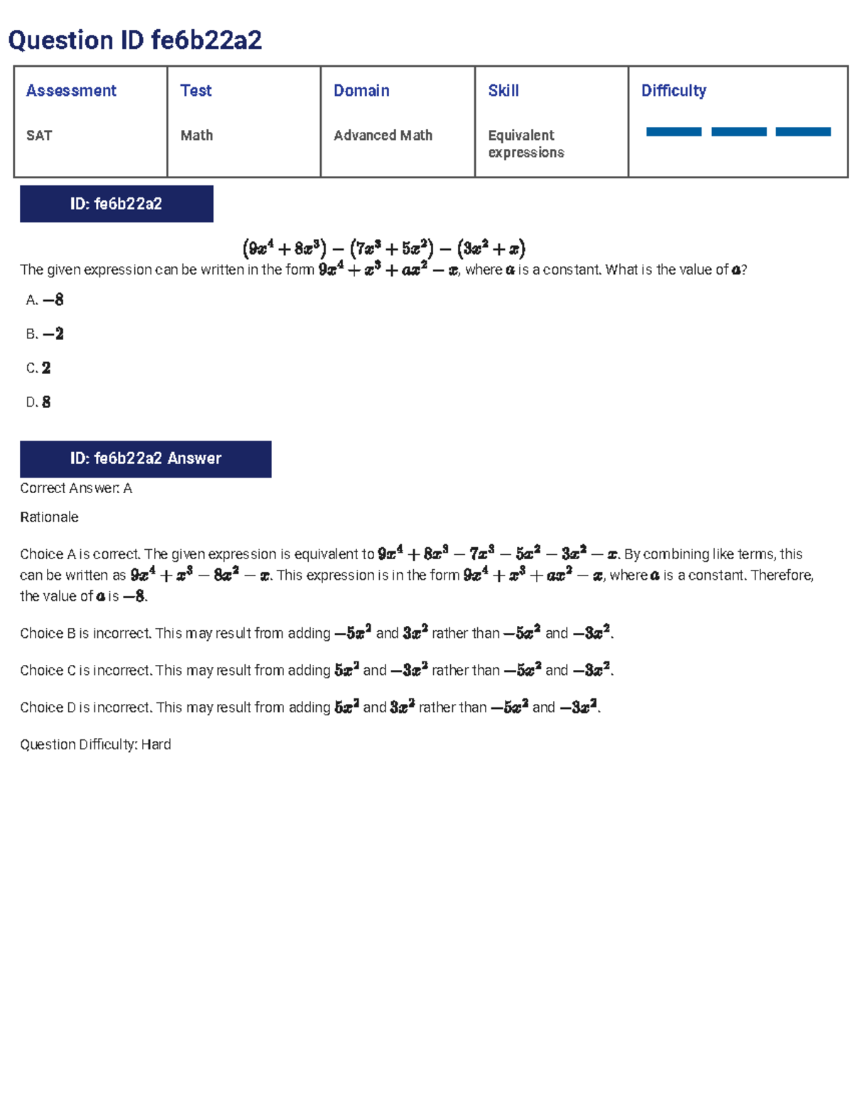 SAT Math Practice Test Answers and Explanations - Studocu