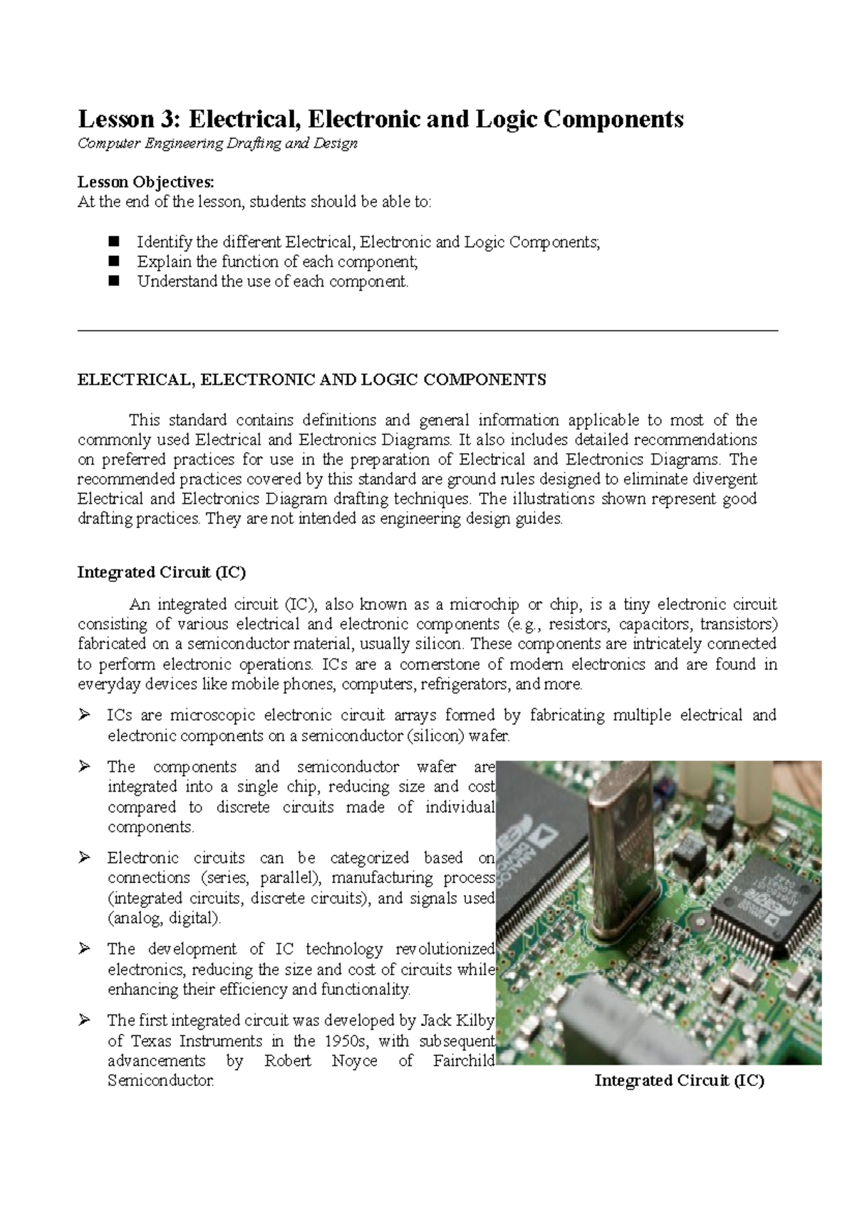 Lesson 3 Electrical, Electronic and Logic Components - Lesson 3: Electrical, Electronic and ...