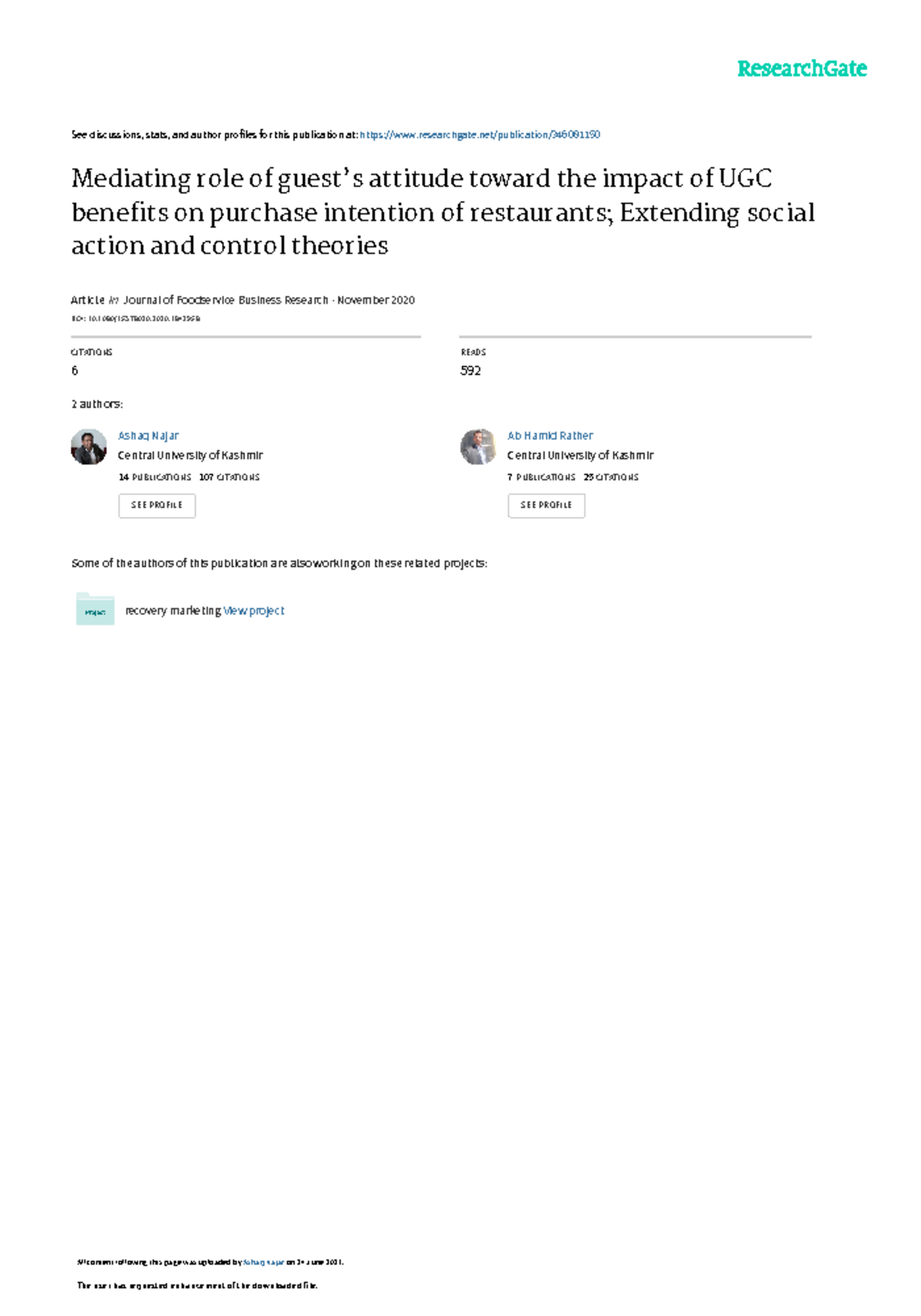 Mediating Effects of Guest Attitude on UGC in Restaurant Purchases ...
