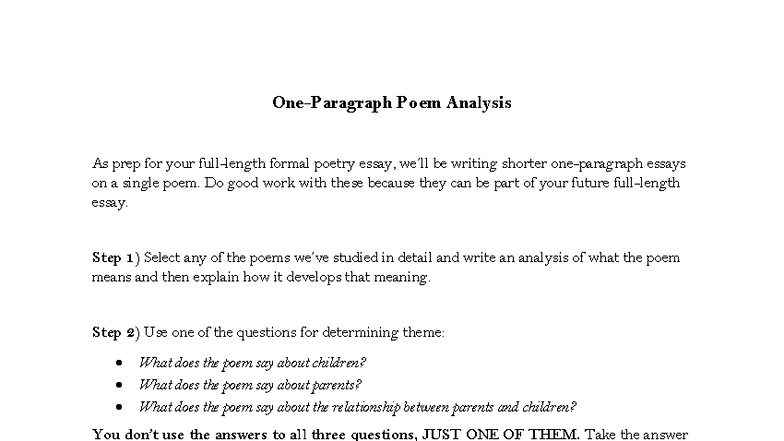Poem Analysis Guide for Formal Poetry Essay (ENG 101) - Studocu