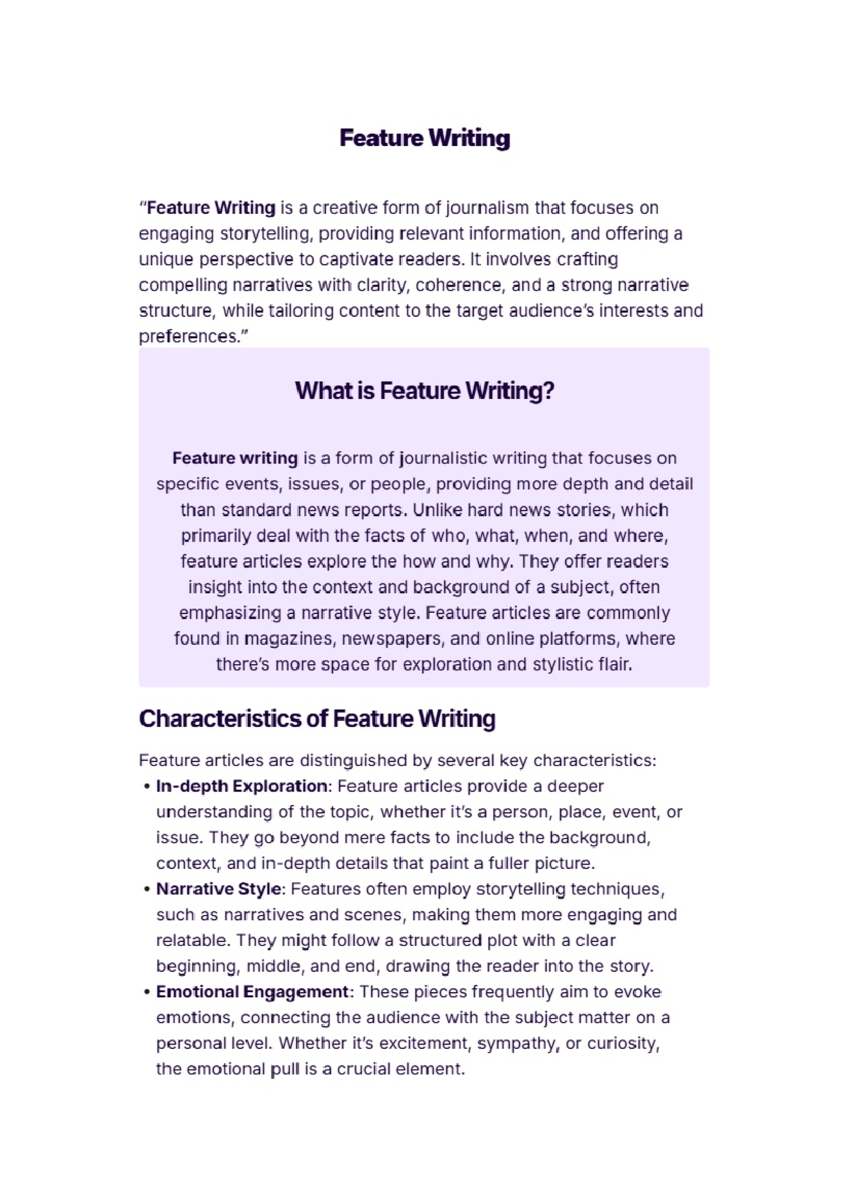 Feature Writing: Exploring Craft, Styles, and Student Perspectives ...
