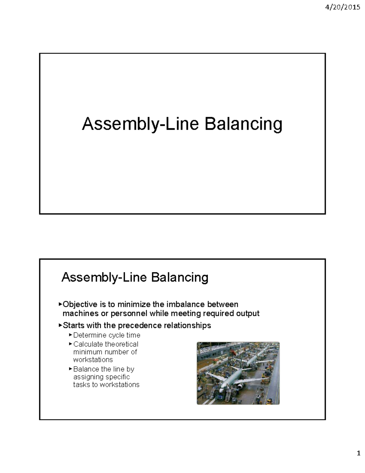 Assembly Line Balancing: Cycle Time & Workstation Optimization - Studocu