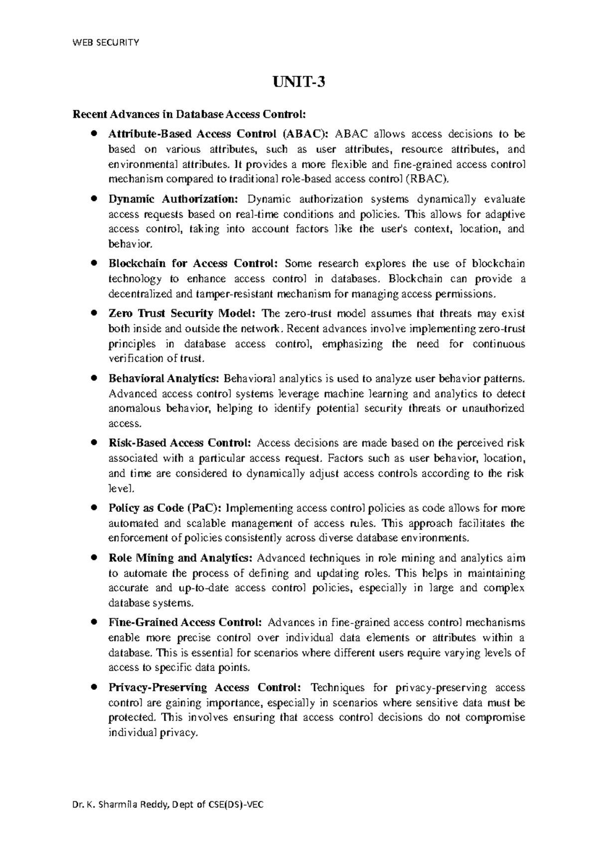 Web Security - Notes on Database Access Control Advances (Units 3-5 ...