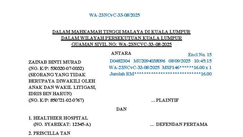 Praecipe untuk Sepina: Kes Guaman Sivil No. D0482304 - Studocu