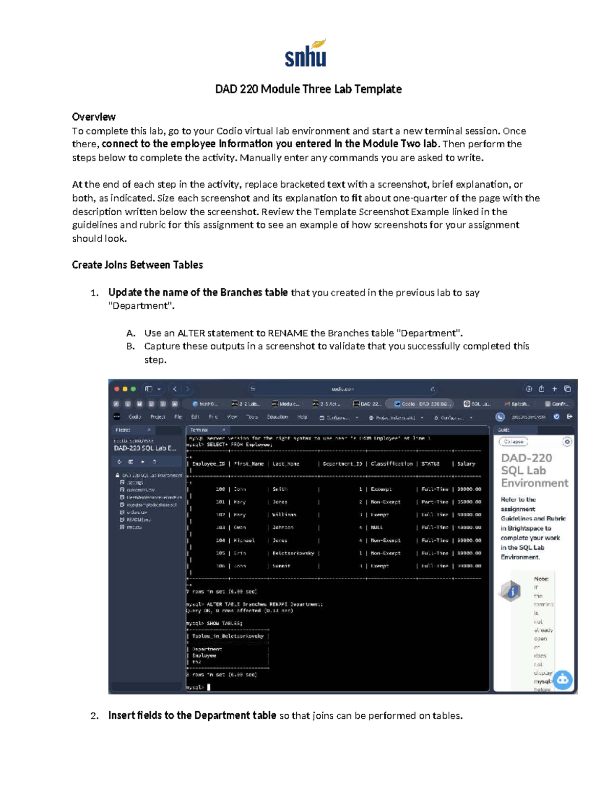 DAD 220 Module 3 Lab: SQL Joins and Table Management Guide - Studocu