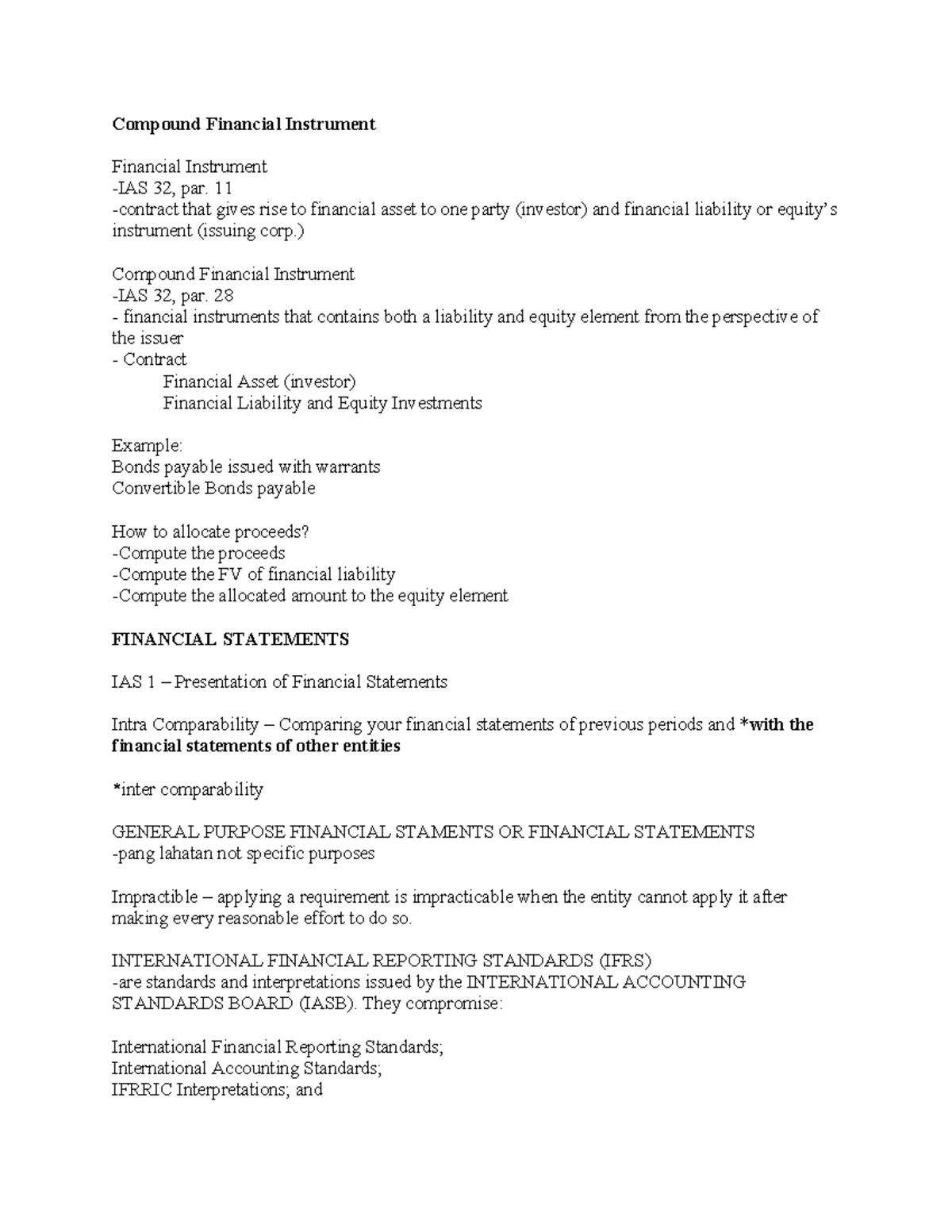 Compound Financial Instrument Overview (FIN 202 - Lecture Notes) - Studocu