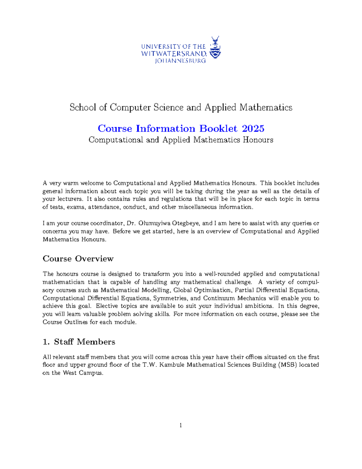 Computational and Applied Mathematics Honours Course Info Booklet 2025 ...