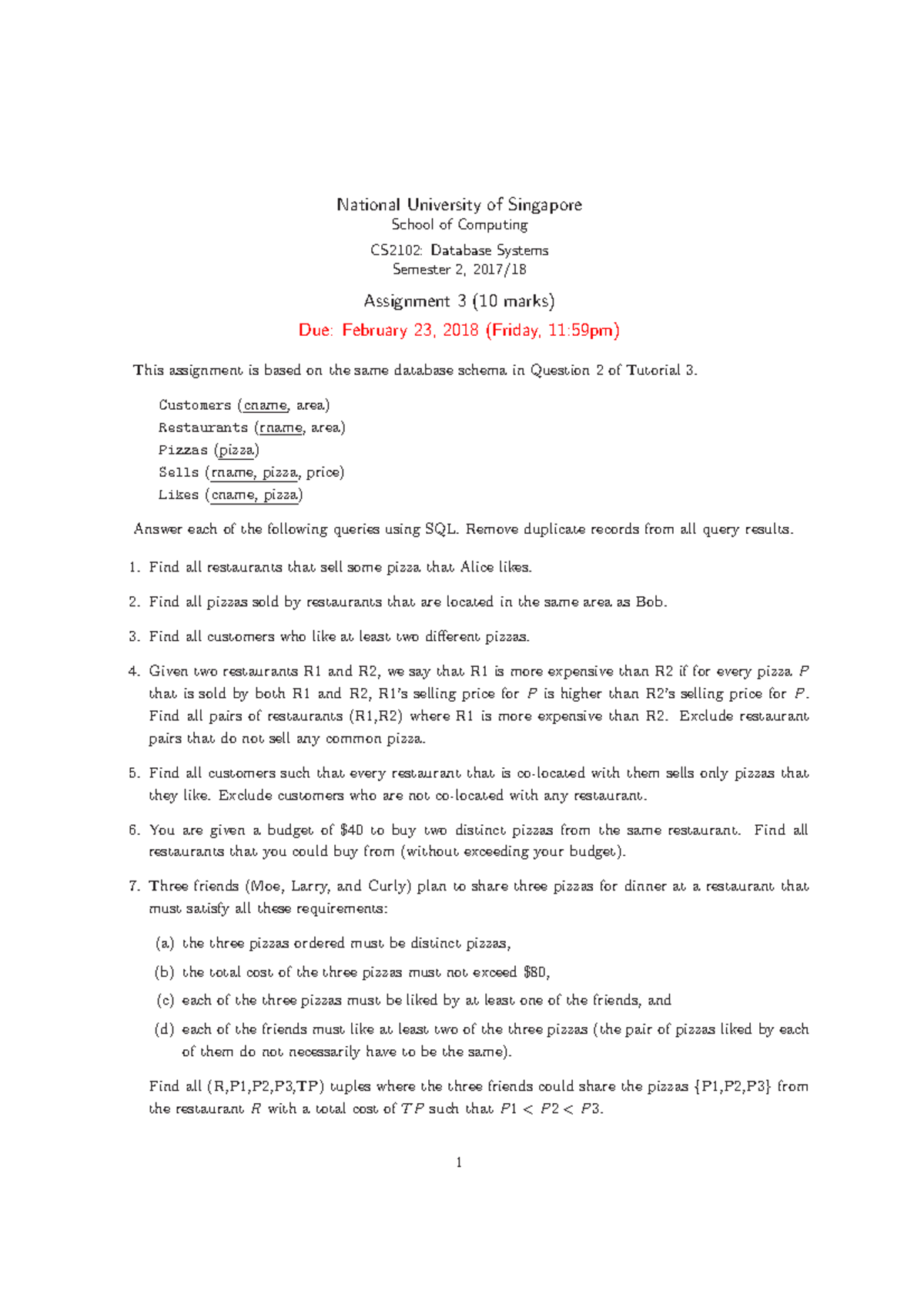 Assign 3 - National University of Singapore School of Computing CS2102 ...