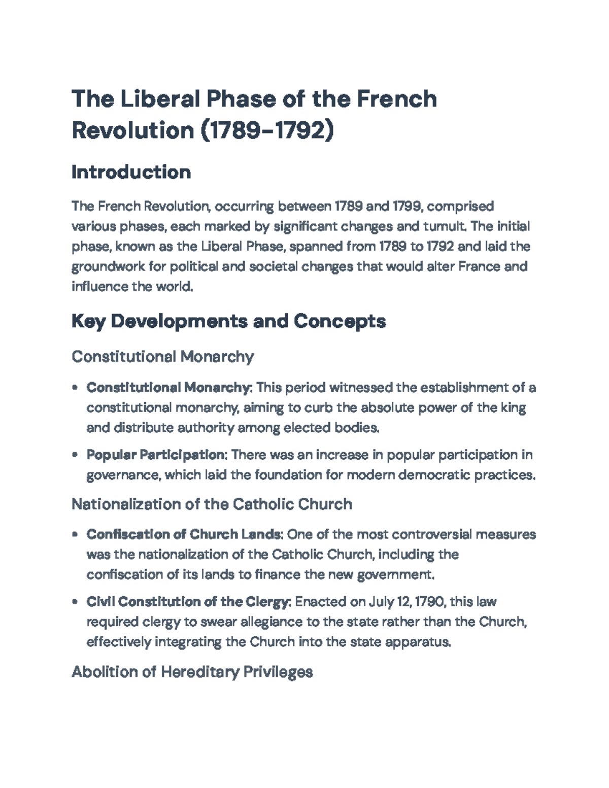 Liberal Phase of the French Revolution (1789-1792) Overview and Impact ...