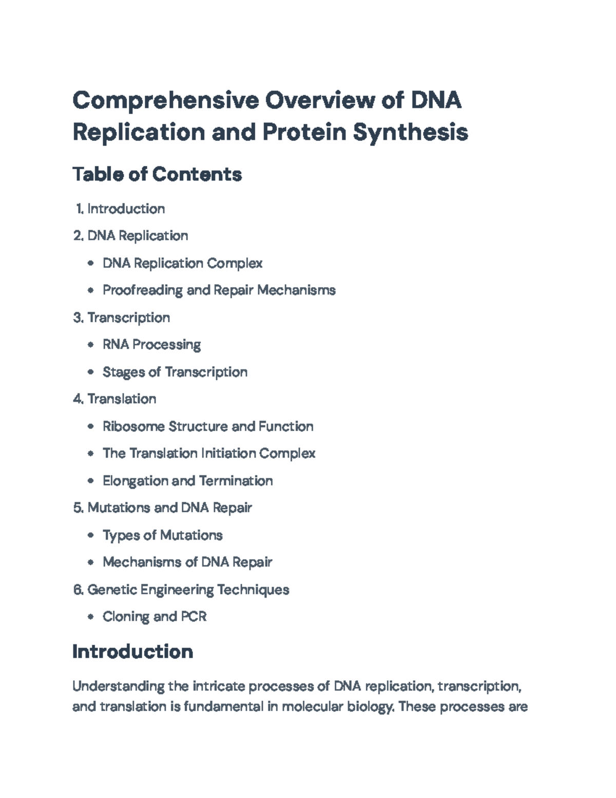 DNA Replication, Transcription, and Translation Overview (BIO101 ...