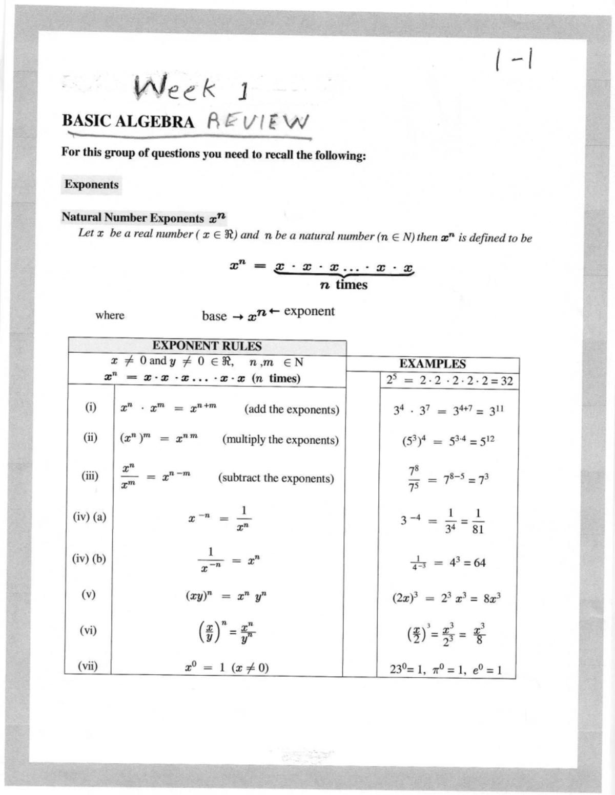 Math 101: Week 1 - Basic Algebra Review - Studocu