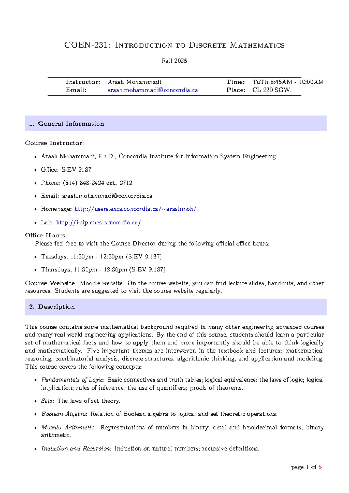 COEN 231: Introduction to Discrete Mathematics - Fall 2025 Overview ...