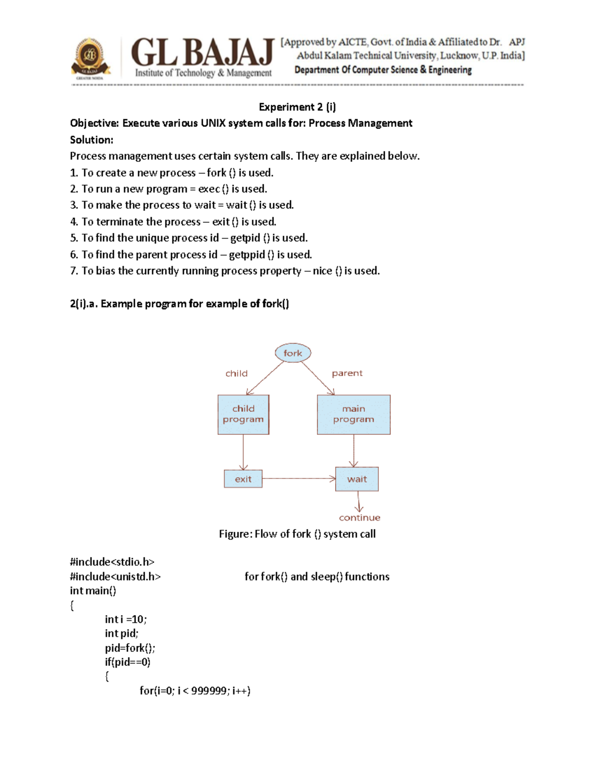 KCS-451 OS Lab EXP-2: UNIX System Calls for Process & File Management ...