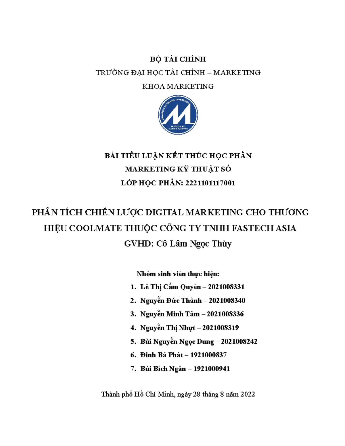 2221101117001 Phân Tích Digital Marketing Thương Hiệu Coolmate - Studocu