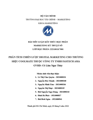 Coolmate ASM - asm - MỤC LỤC CHƯƠNG 1: TỔNG QUAN VỀ HOẠT ĐỘNG KINH DOANH CỦA CÔNG TY COOLMATE 1 ...