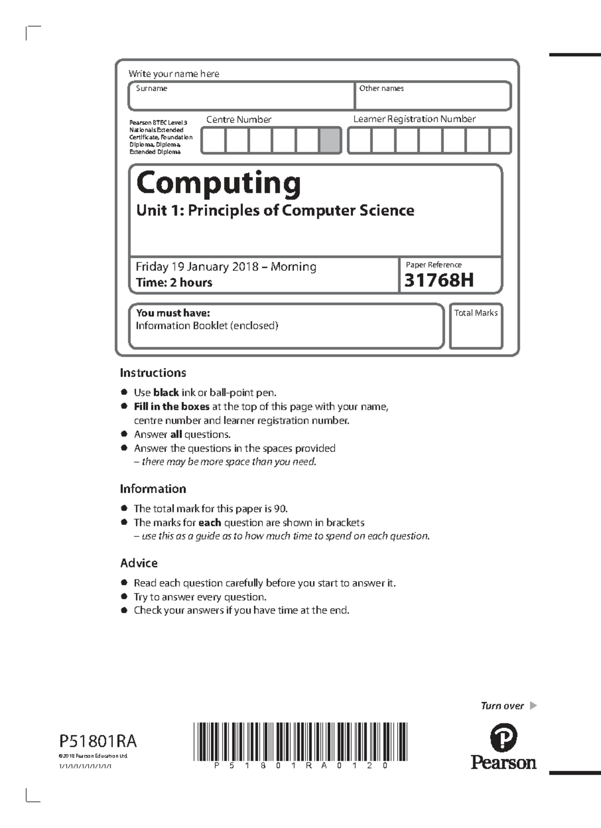 Level 3 Computing Unit 1: Principles of Computer Science Past Paper ...